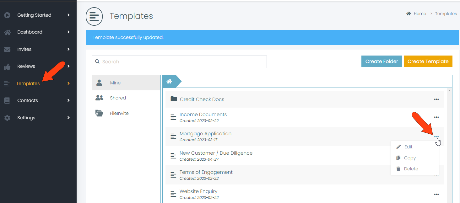 Editing, Copying, and Deleting a Template